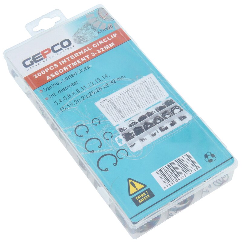 300-pezzi E-Sicherungsring-Sortiment 3-32 mm Innen Seegerring Seegering ...